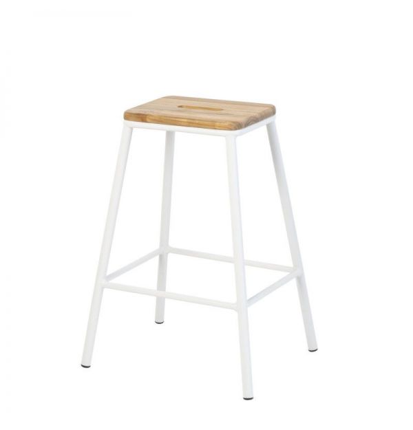 Taburete Bajo Ariel Madera Estructura Metal Blanco | Factormueble